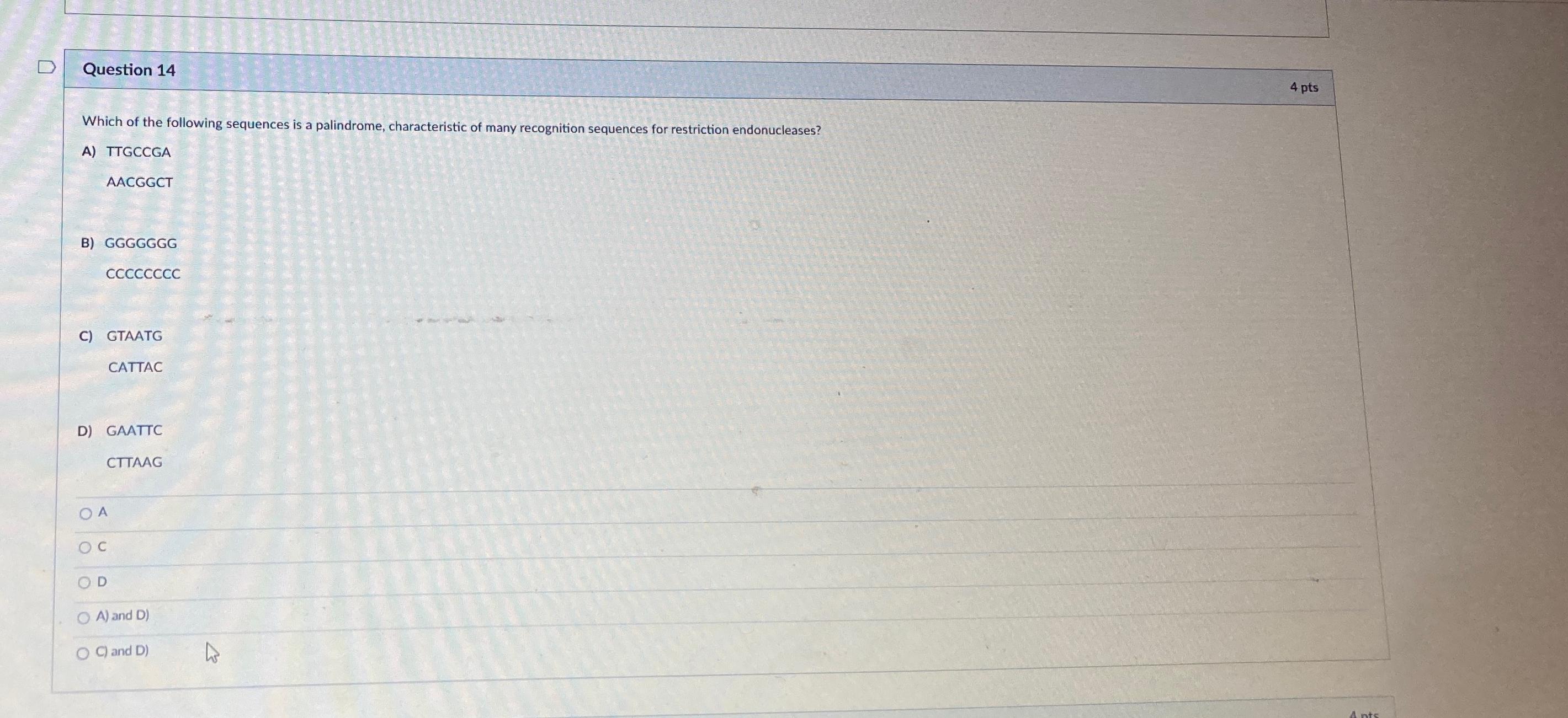 Solved Question 144 ﻿ptsWhich of the following sequences is | Chegg.com