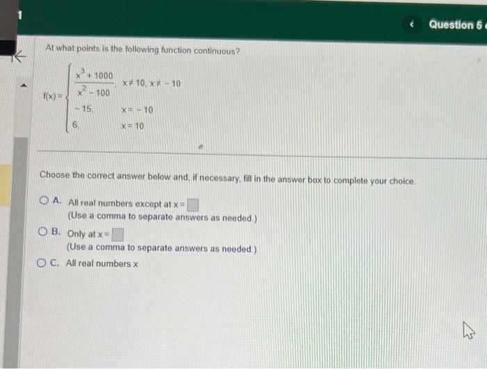 Solved At what points is the following function continuous? | Chegg.com