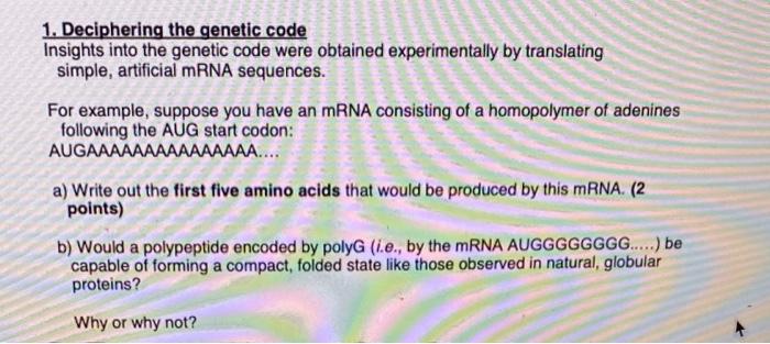 1. Deciphering the genetic code Insights into the | Chegg.com