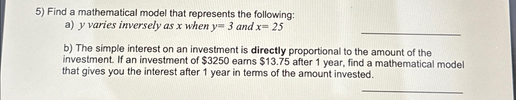 Solved Find a mathematical model that represents the | Chegg.com