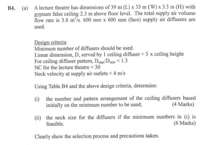 Solved 1718 jan B4. A lecture theatre has dimensions of 39 m | Chegg.com