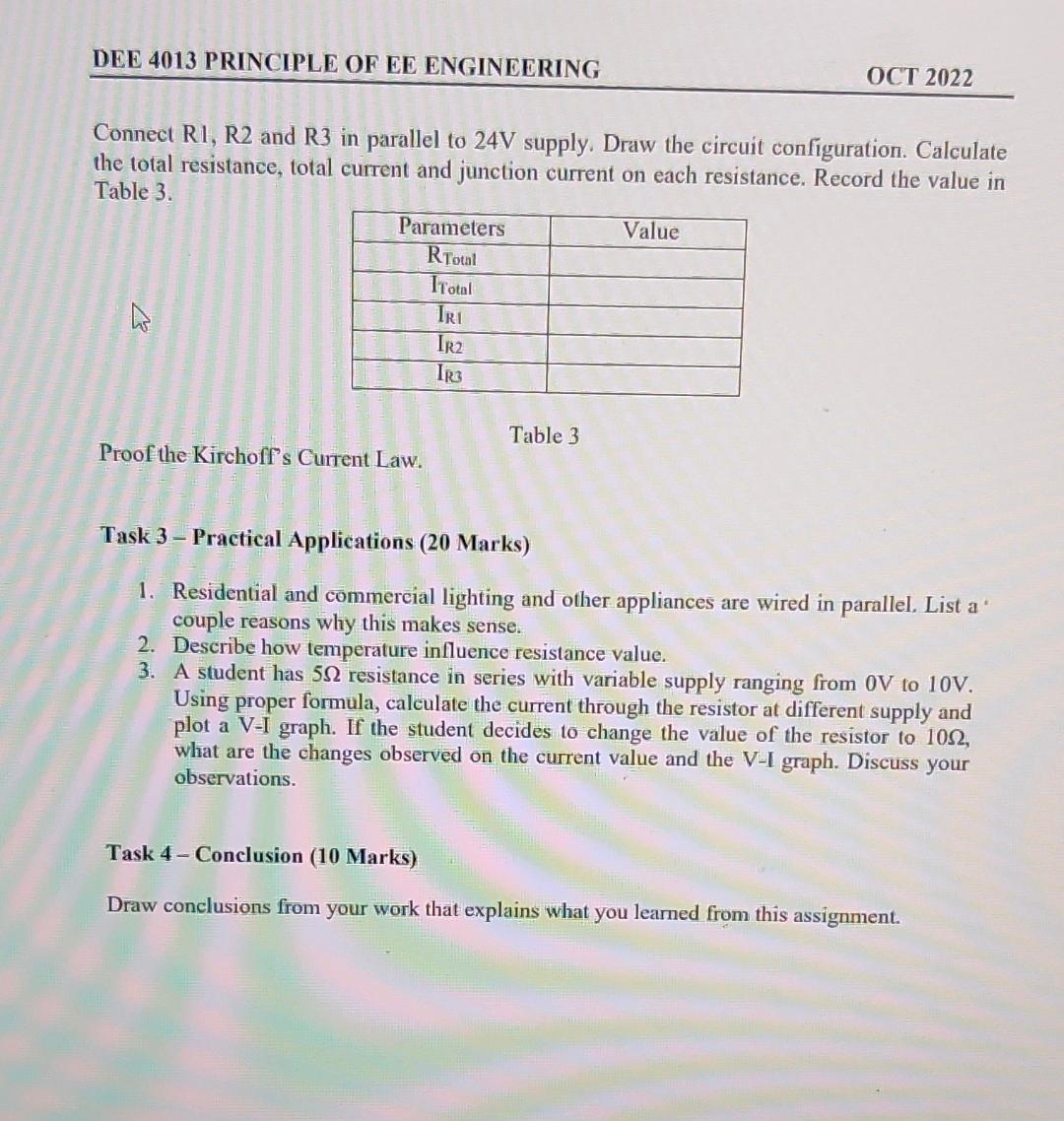 Solved Connect R1, R2 and R3 in parallel to 24 V supply. | Chegg.com