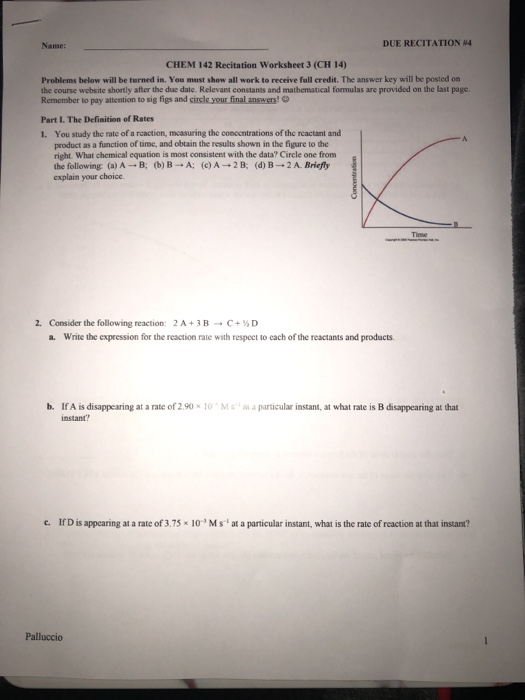 Solved Name: DUE RECITATION 4 CHEM 142 Recitation Worksheet | Chegg.com