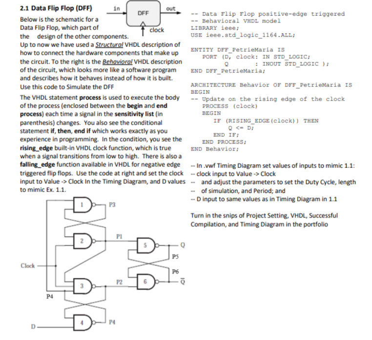2.1 ﻿Data Flip Flop (DFF)Below is the schematic for | Chegg.com