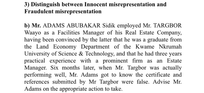 Solved 3) Distinguish between Innocent misrepresentation and | Chegg.com