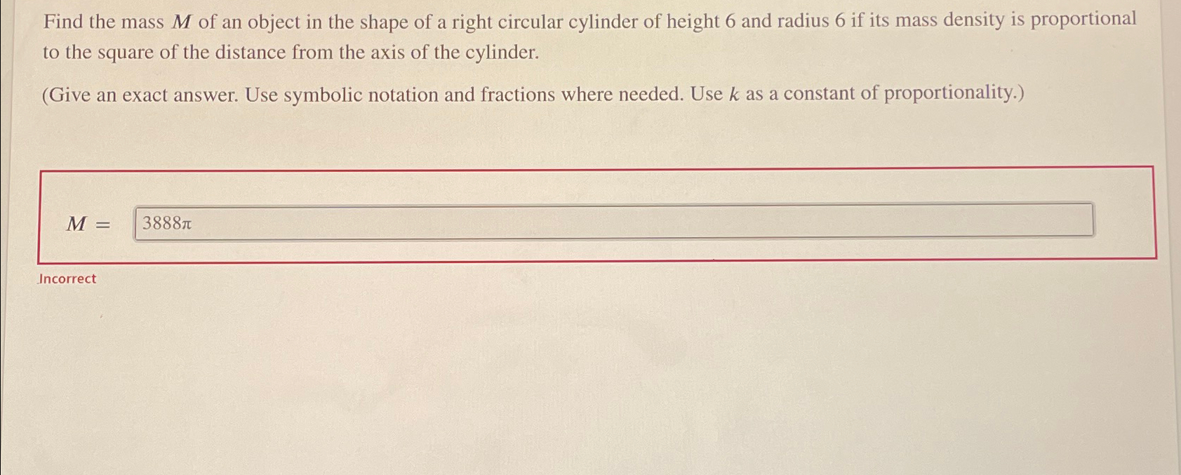Solved Find the mass M ﻿of an object in the shape of a right | Chegg.com