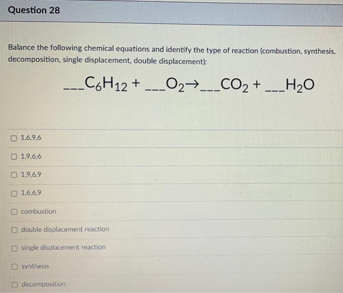 Solved Question 28 Balance the following chemical equations | Chegg.com