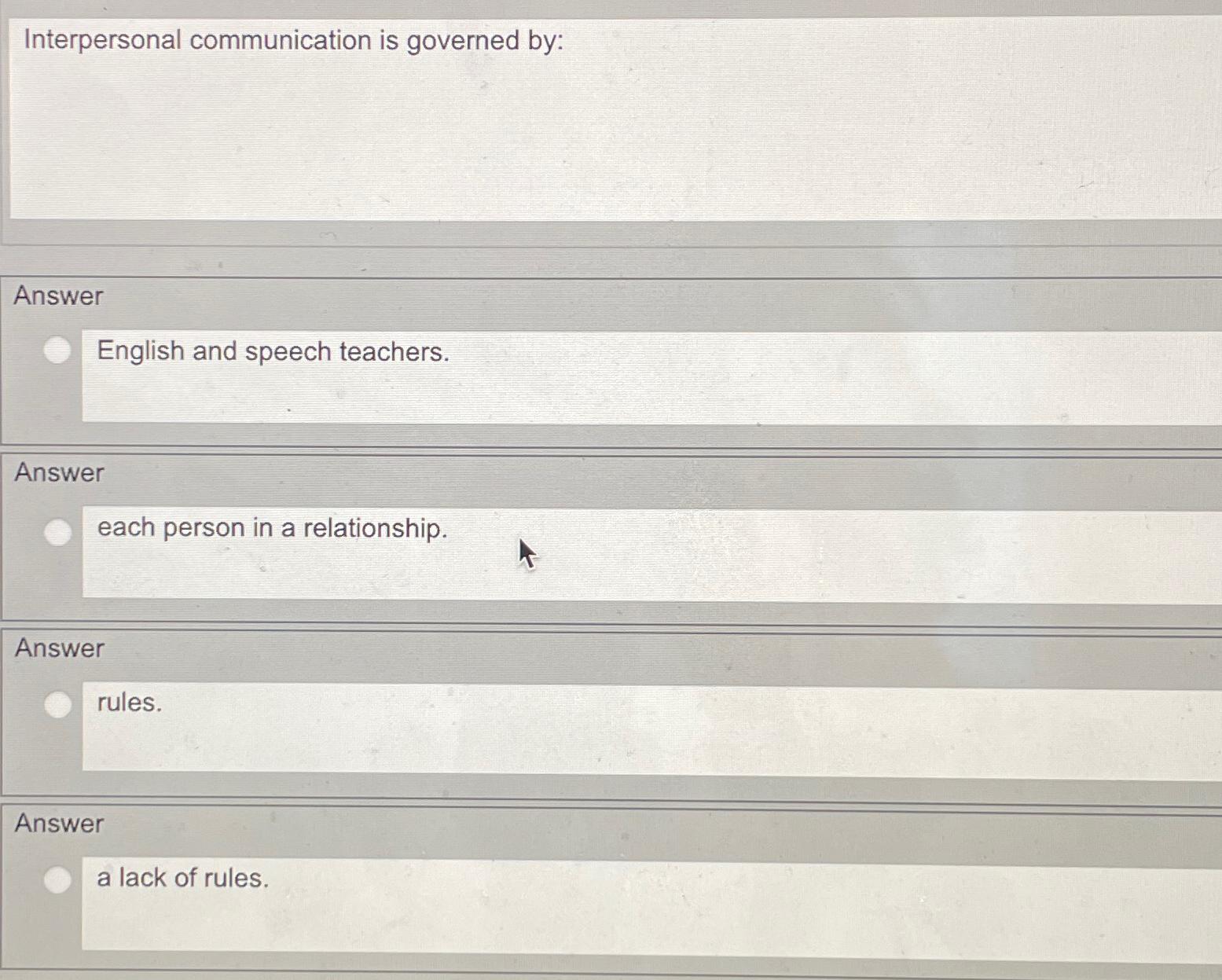 Solved Interpersonal communication is governed | Chegg.com