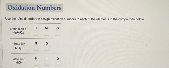 Solved Oxidation Numbers Use the rules (in order) to assign | Chegg.com