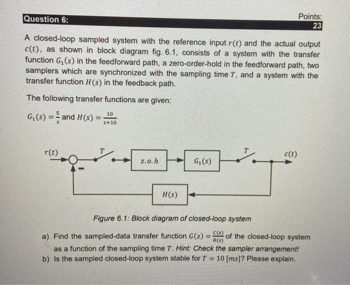 Question 6: Points: 23 A closed-loop sampled system | Chegg.com