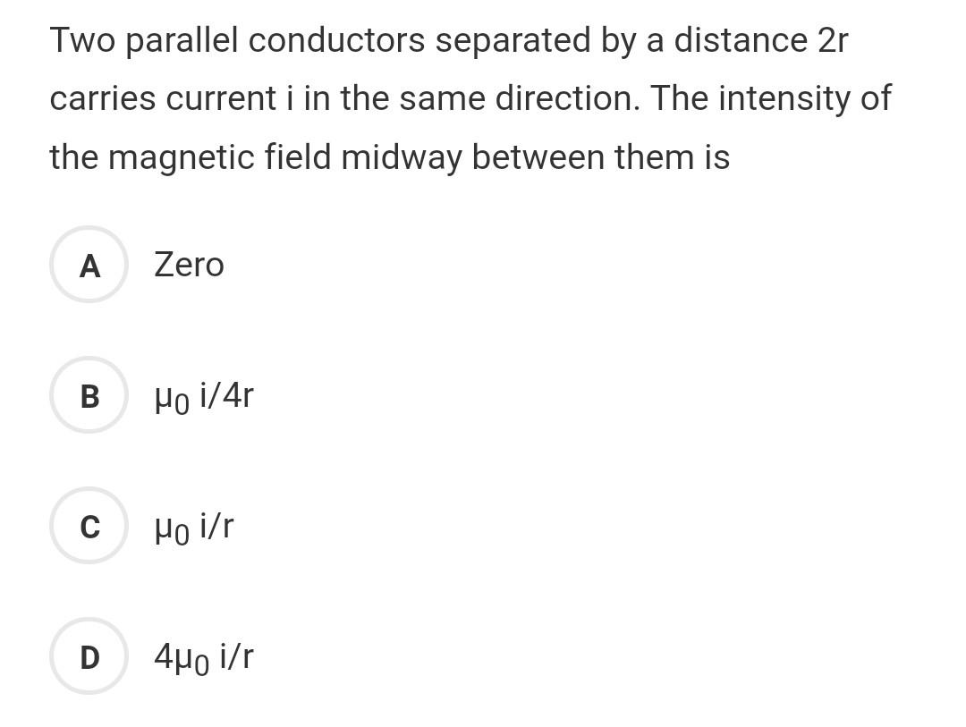 Solved Two parallel conductors separated by a distance 2r | Chegg.com