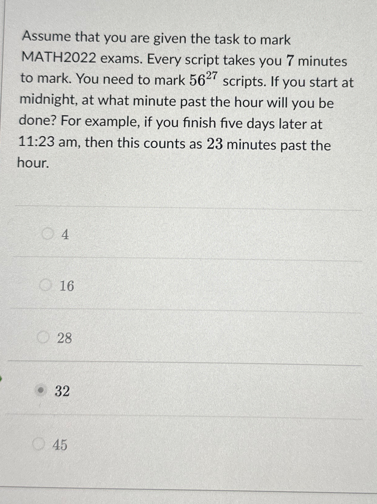 Solved Assume that you are given the task to mark MATH2O22 | Chegg.com