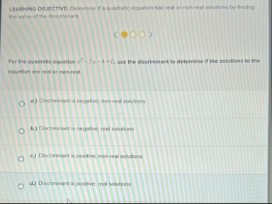 Solved LEARNING OBJECTIVE: Determine if a quadratic equation | Chegg.com