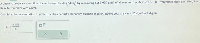 Solved A chemist prepares a solution of aluminum chloride | Chegg.com