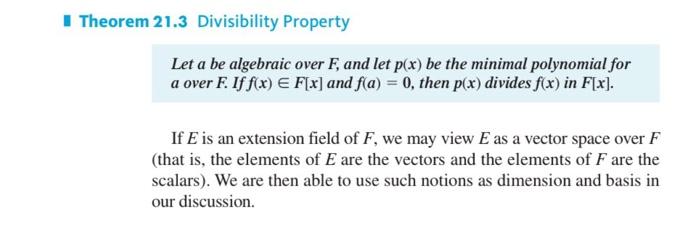 Solved Theorem 21.3 Divisibility Property Let a be algebraic | Chegg.com