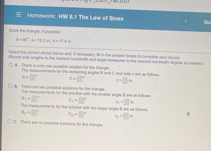 Solved Homework: HW 8.1 The Law of Sines A Solve the | Chegg.com