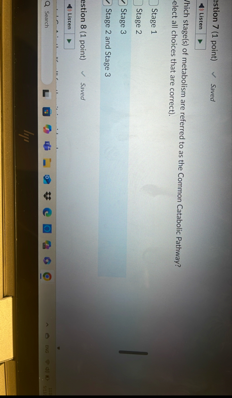Solved estion 7 (1 ﻿point) ﻿Saved/hich stage(s) ﻿of | Chegg.com