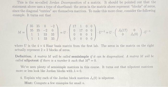 Solved This is the so-called Jordan Decomposition of a | Chegg.com