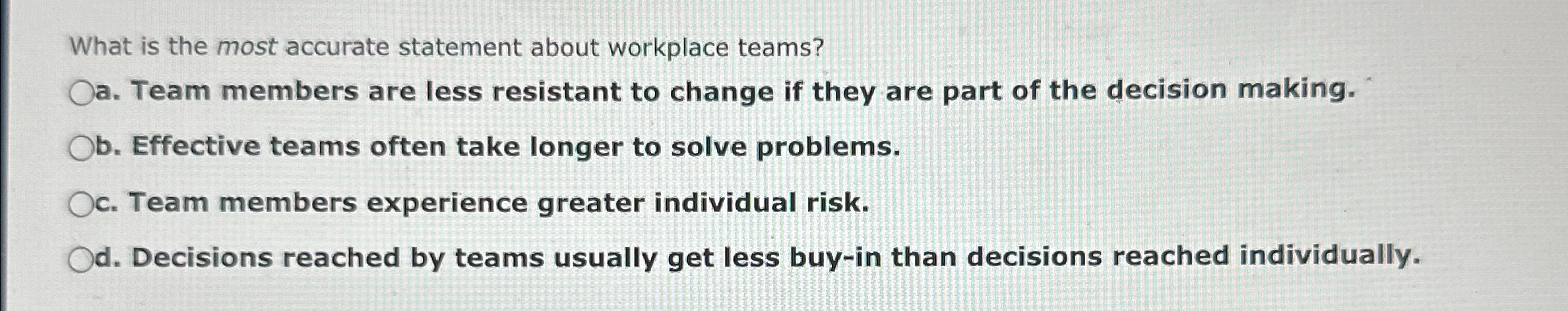 Solved What is the most accurate statement about workplace | Chegg.com