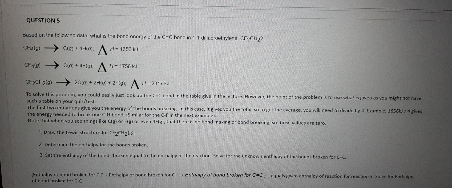 Solved Based on the following data, what is the bond energy | Chegg.com