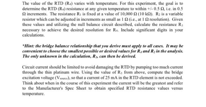 Solved The value of the RTD (RA) varies with temperature. | Chegg.com