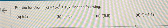 Solved For the function, f(x)=15x2+10x, find the following. | Chegg.com