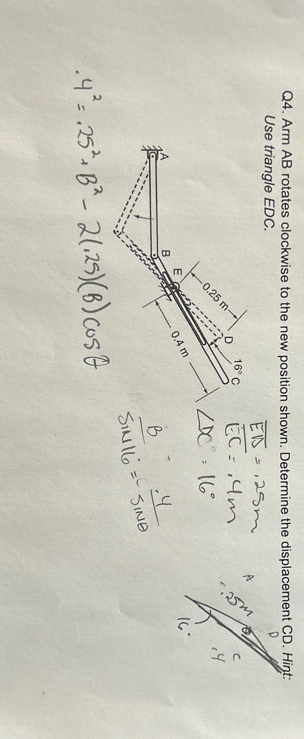 Solved Q4. ﻿Arm AB rotates clockwise to the new position | Chegg.com