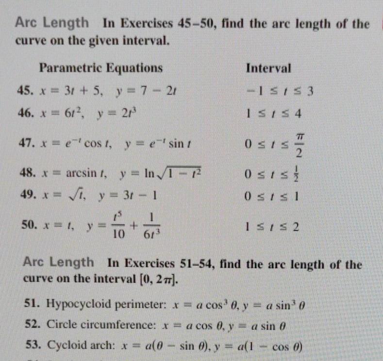 Solved Arc Length In Exercises 45-50, find the arc length of | Chegg.com