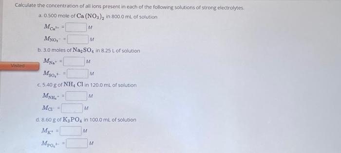 Solved Calculate the concentration of all ions present in | Chegg.com