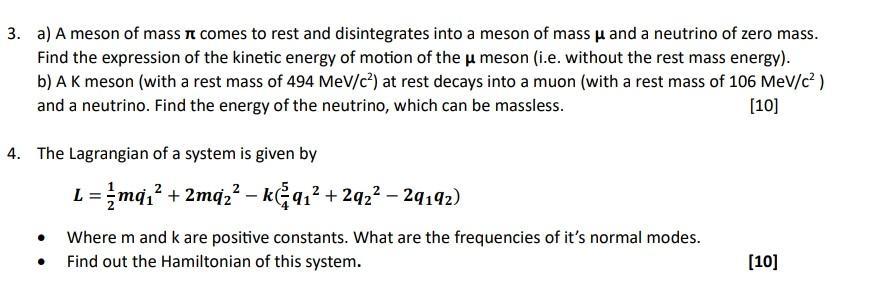 Solved a) ﻿A meson of mass π ﻿comes to rest and | Chegg.com