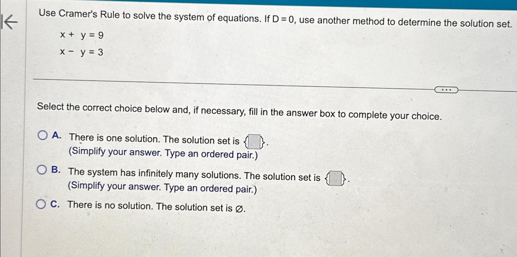 Solved Use Cramer's Rule to solve the system of equations. | Chegg.com