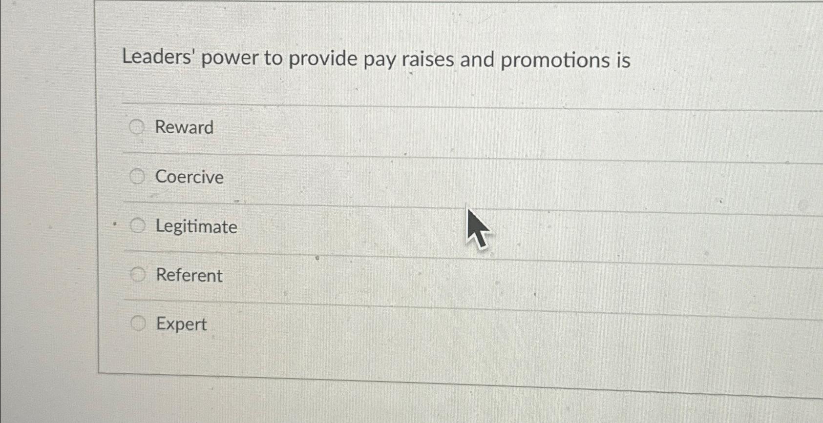 Solved Leaders' power to provide pay raises and promotions | Chegg.com