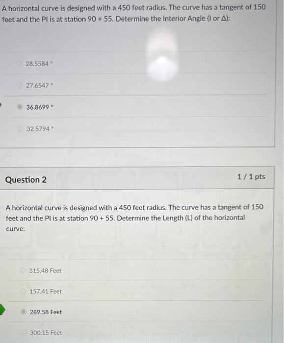 Solved A horizontal curve is designed with a 450 feet | Chegg.com