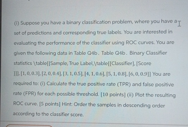 Solved (i) ﻿Suppose you have a binary classification | Chegg.com