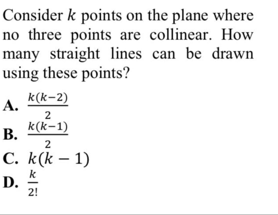 Solved Consider k points on the plane where no three points | Chegg.com