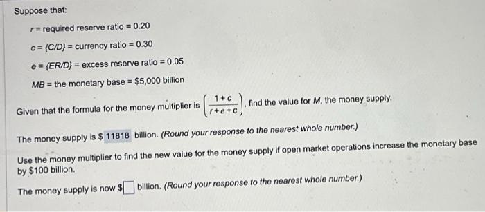 Solved Suppose that: r= required reserve ratio =0.20c={C/D}= | Chegg.com