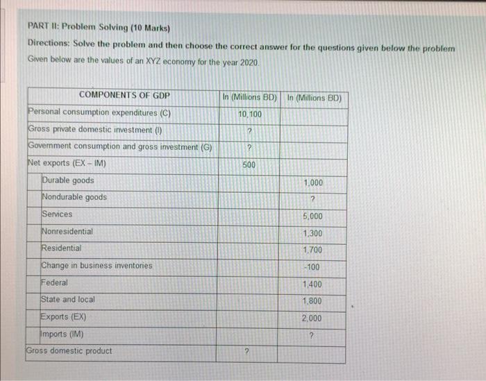 Solved PART II: Problem Solving (10 Marks) Directions: Solve | Chegg.com Solved PART II: Problem Solving (10 Marks) Directions: Solve | Chegg.com