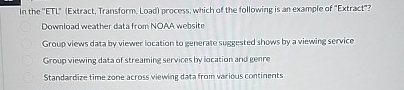 Solved In the "ETL" (Extract, ﻿Transform, Load) ﻿process, | Chegg.com