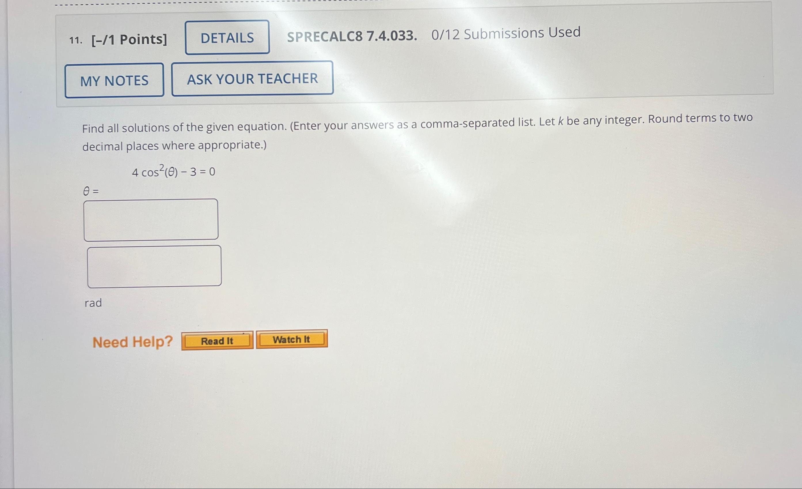 Solved Points]SPRECALC8 7.4.033. 0/12 ﻿Submissions UsedFind | Chegg.com