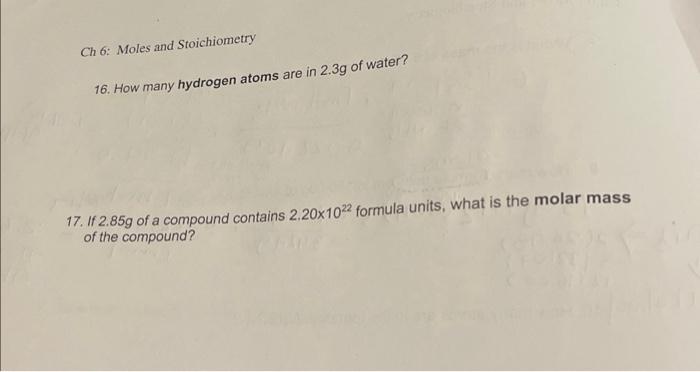 Solved Ch 6: Moles and Stoichiometry the MOLE: in chemistry, | Chegg.com