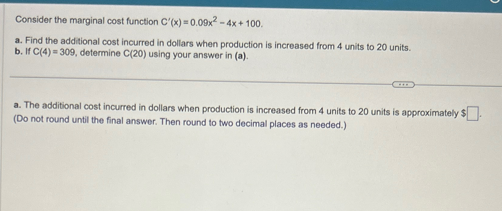 Solved Consider the marginal cost function | Chegg.com
