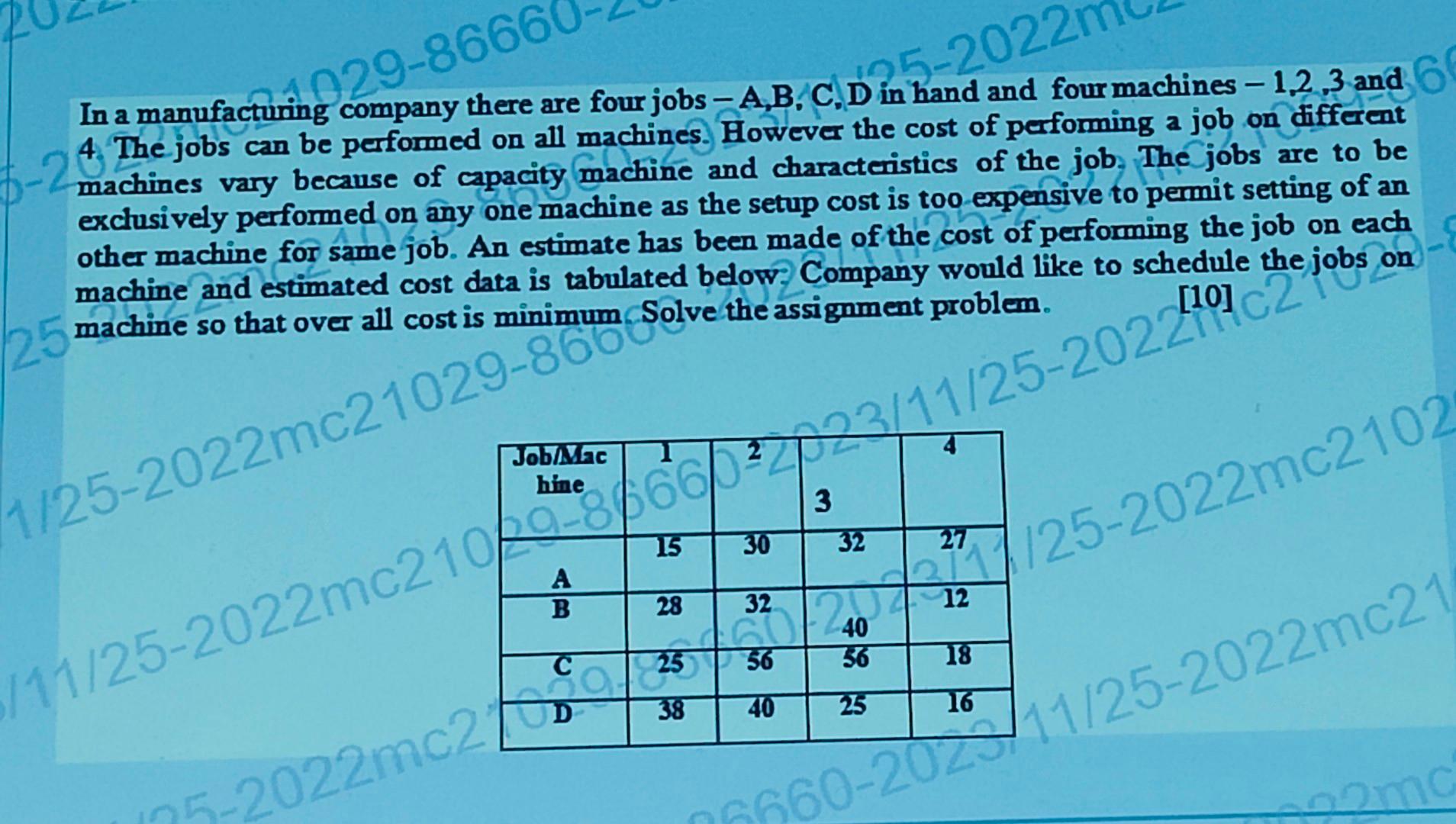 Solved In a manufacturing company there are four jobs | Chegg.com