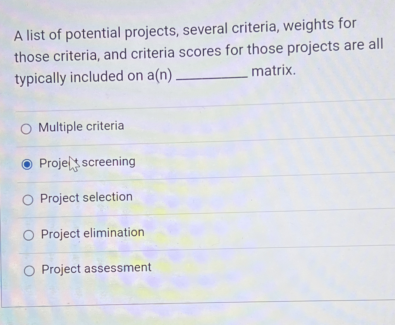 Solved A list of potential projects, several criteria, | Chegg.com
