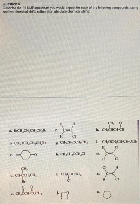 Solved Question 6 Describe the 'H NMR spectrum you would | Chegg.com