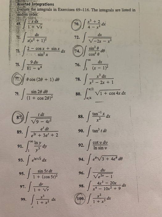 Solved Assorted Integrations Evaluate the integrals in | Chegg.com