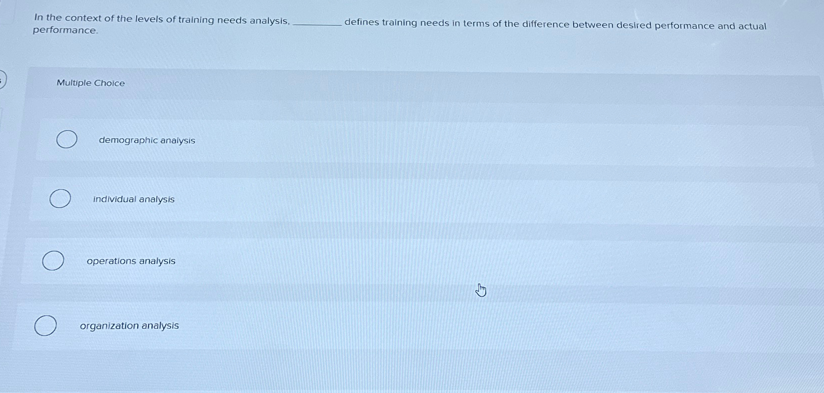 Solved In the context of the levels of training needs | Chegg.com