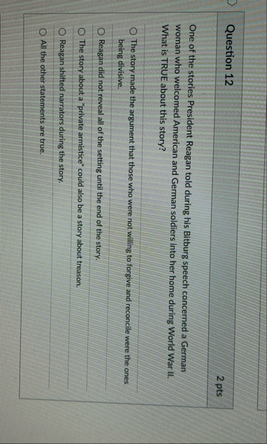 Solved Question 122 ﻿ptsOne of the stories President Reagan | Chegg.com