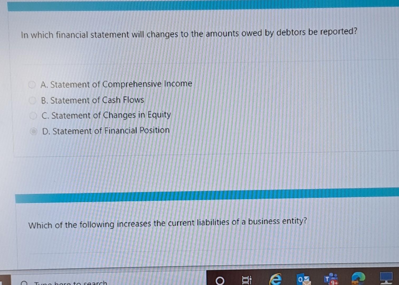 Solved in which of the following changes to the amounts owed | Chegg.com