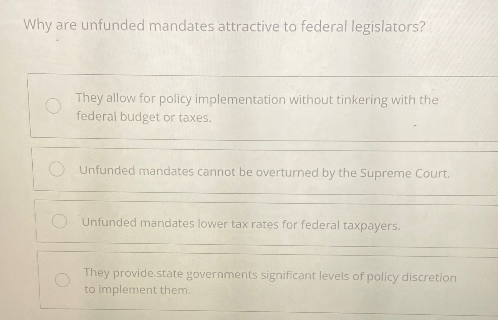 Solved Why are unfunded mandates attractive to federal | Chegg.com