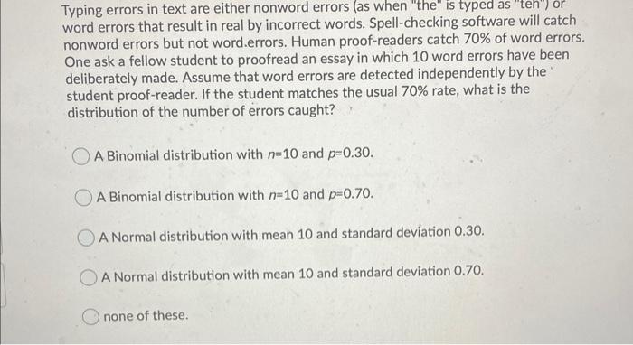 Solved Typing errors in text are either nonword errors (as | Chegg.com